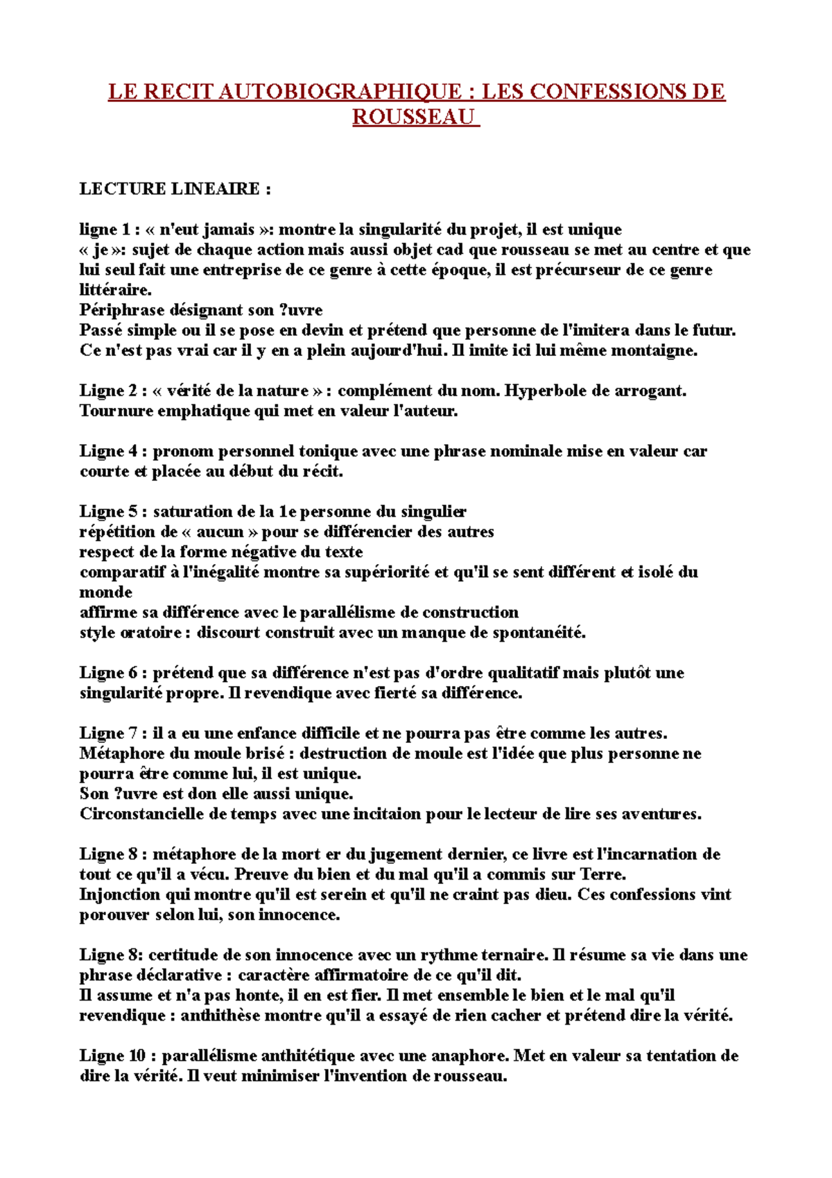 Confessions - LE RECIT AUTOBIOGRAPHIQUE : LES CONFESSIONS DE ROUSSEAU ...