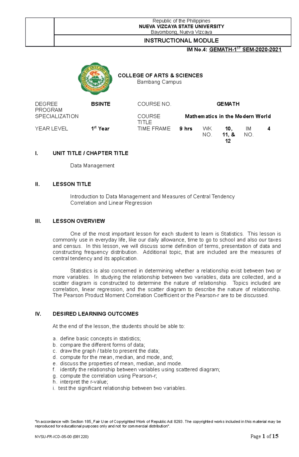 Module 4 Mathematics IN THE MW - NUEVA VIZCAYA STATE UNIVERSITY ...