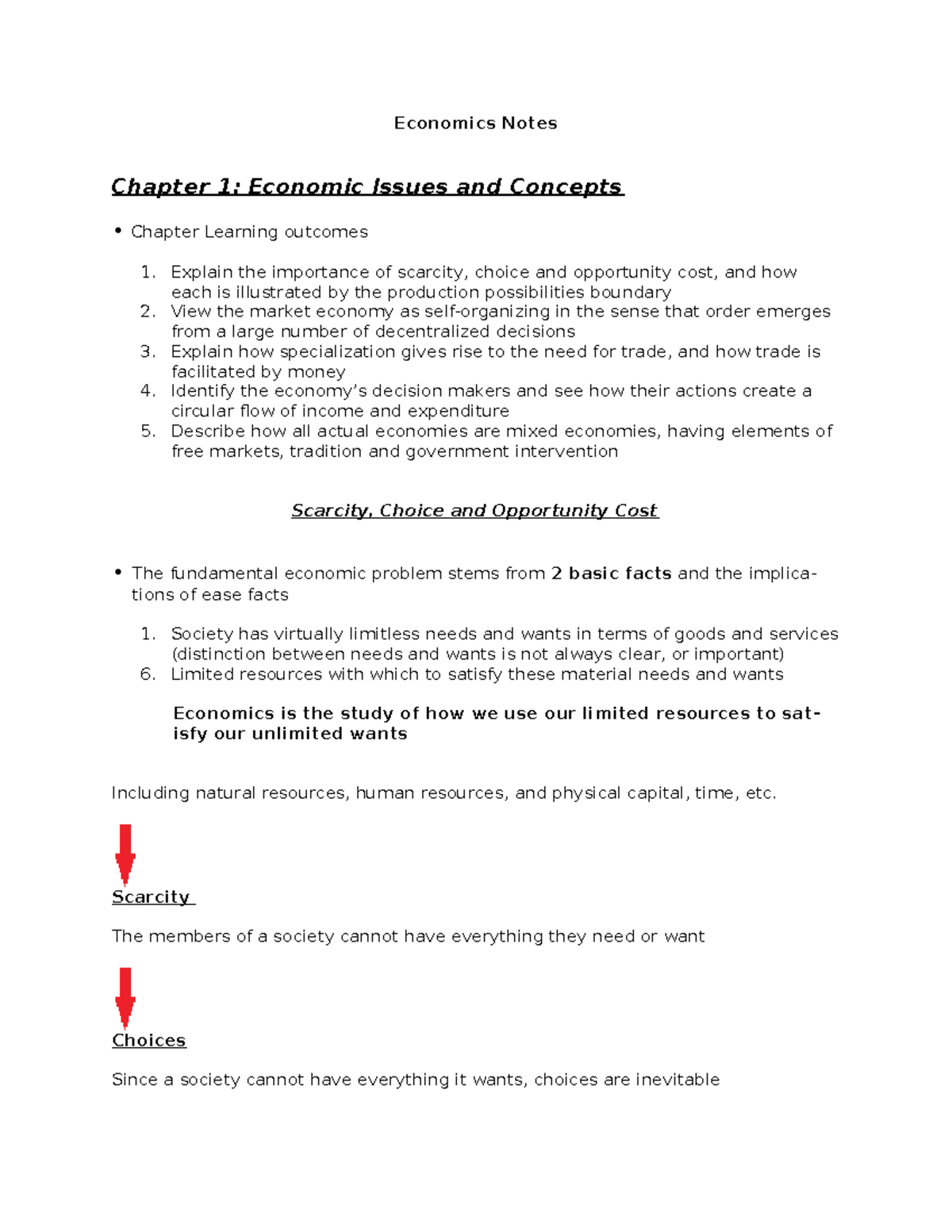 ECON 112 - Notes - Economics Notes Chapter 1: Economic Issues and ...