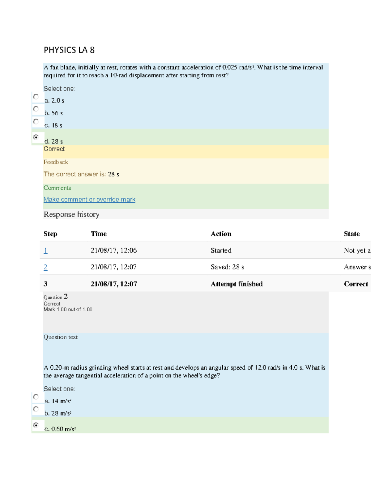 Pdfcoffee - source - PHYSICS LA 8 A fan blade, initially at rest ...