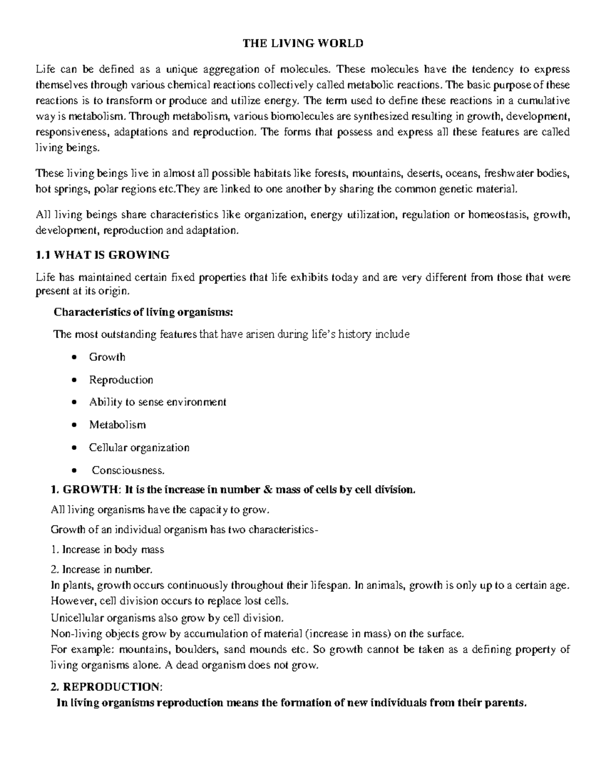 Chapter 1 - THE LIVING WORLD - THE LIVING WORLD Life can be defined as ...