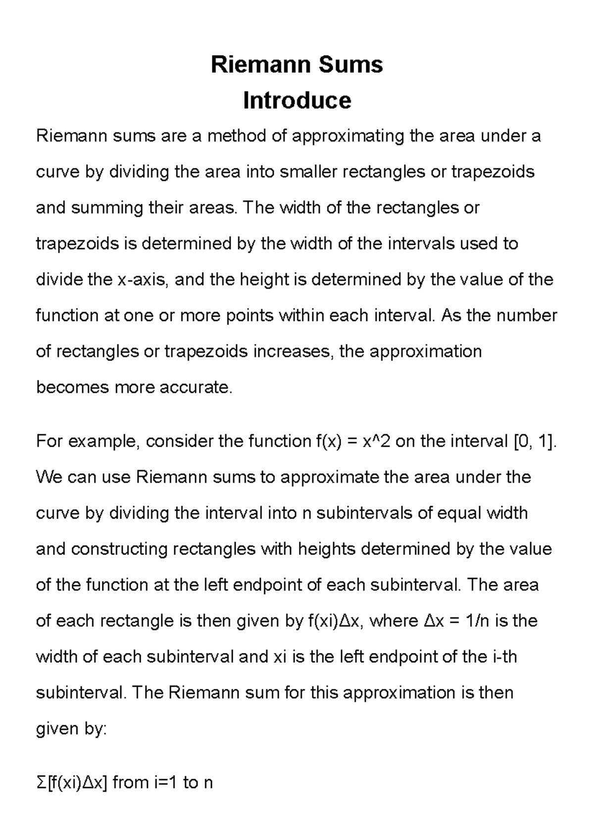 Riemann Sums Introduce - Riemann Sums Introduce Riemann sums are a ...