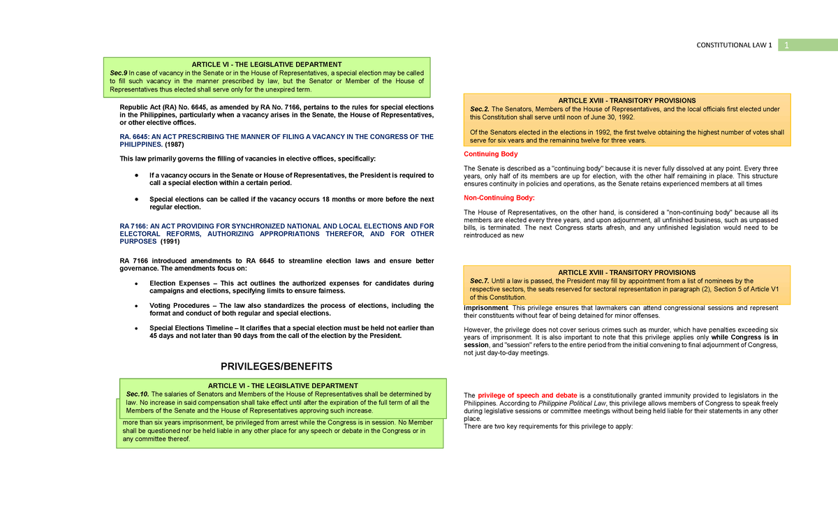 Consti notes - legislative departmemt - Republic Act (RA) No. 6645, as ...