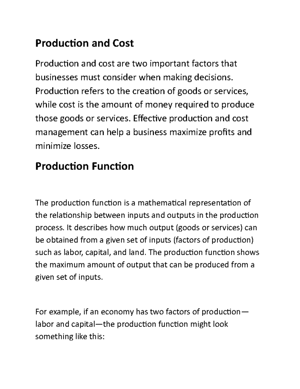 Production and Cost unit 2 managerial economics - Production and Cost ...