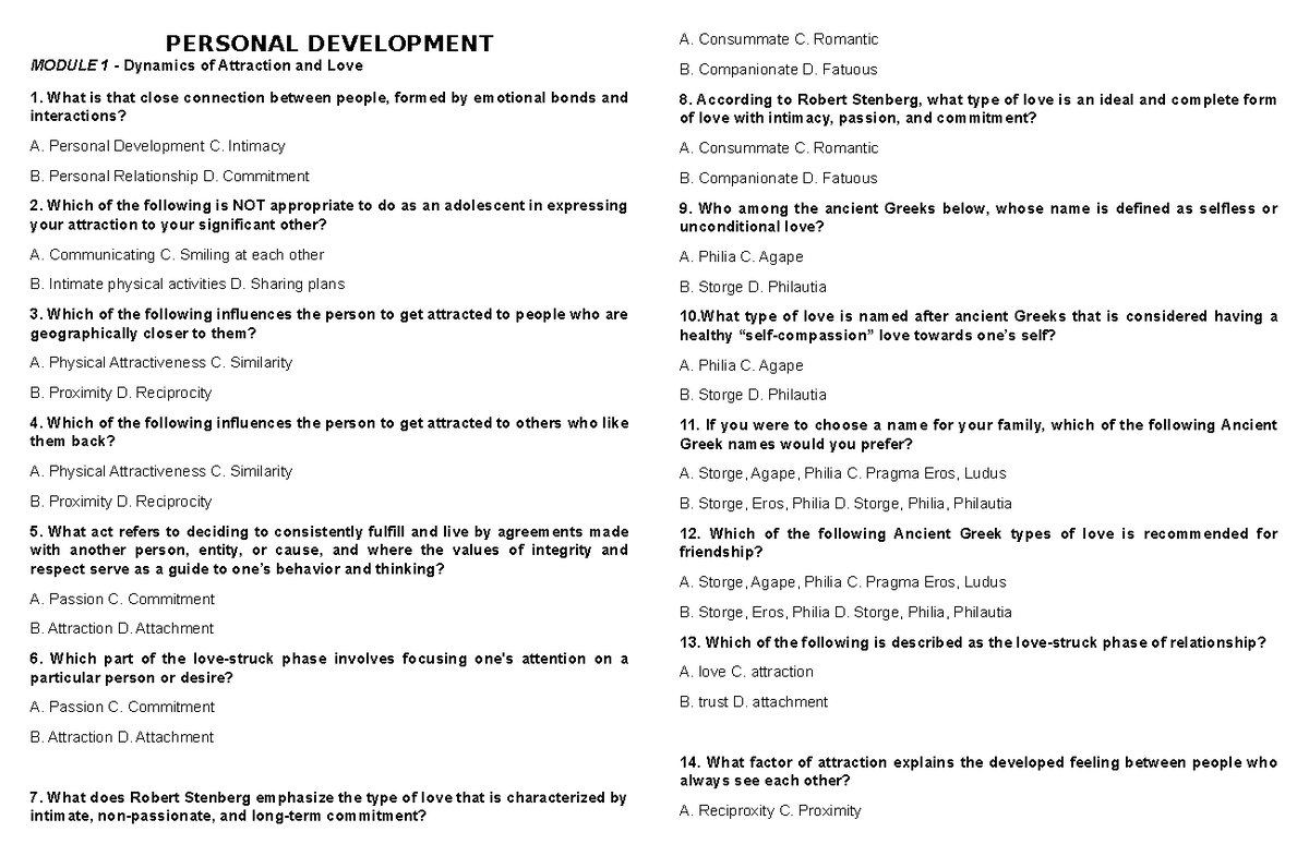 2ND Quarter Questions - PERSONAL DEVELOPMENT MODULE 1 - Dynamics of ...