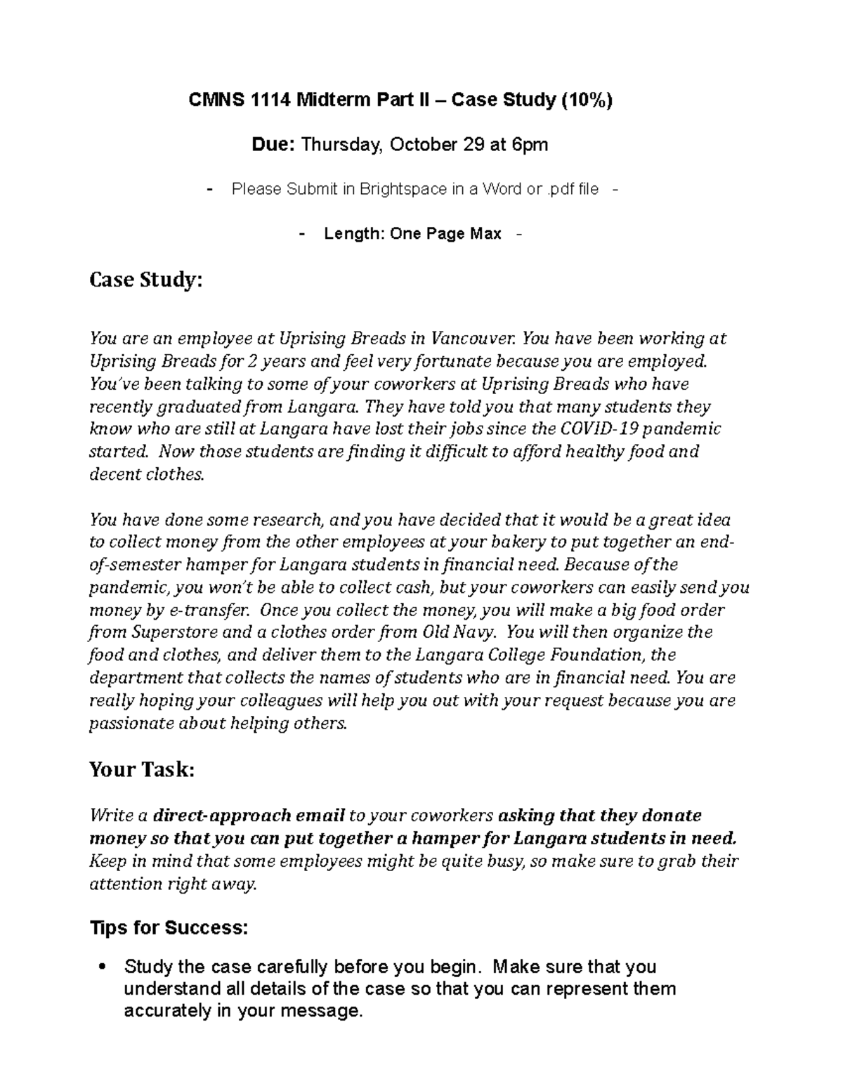 Midterm Letter - CMNS 1114 Midterm Part II – Case Study (10%) Due ...