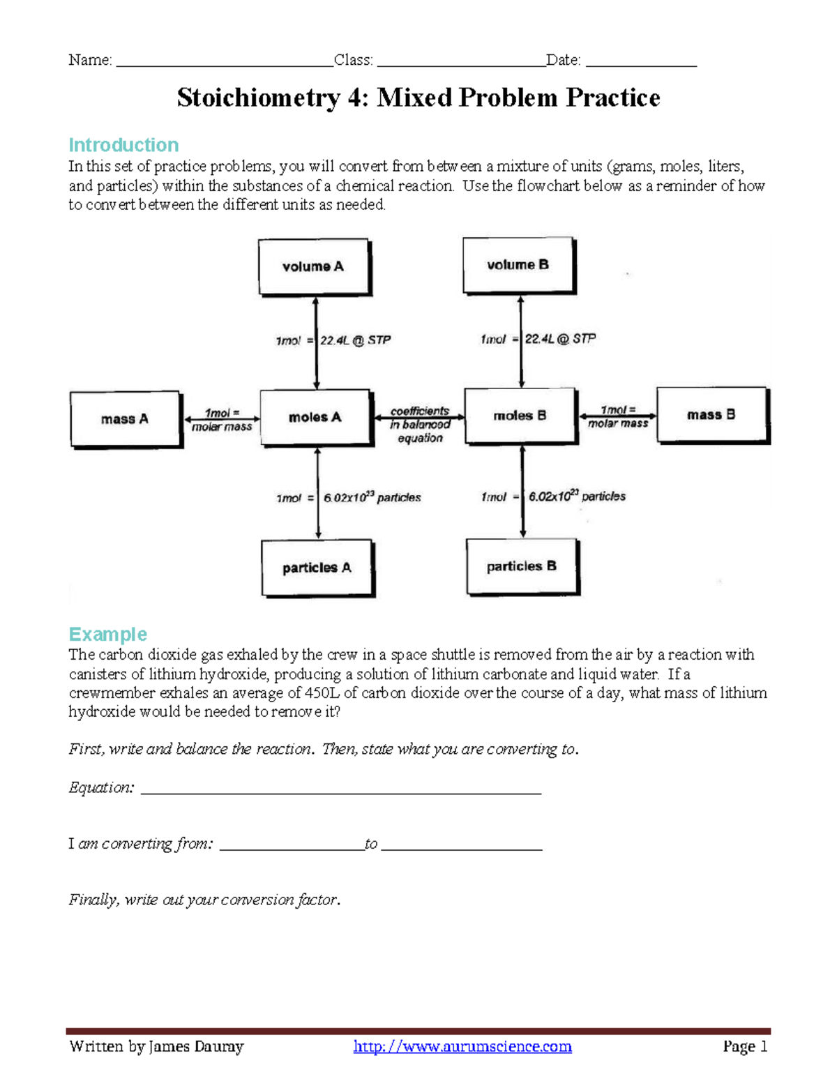 Stoichiometry - Mixed Problems - Name: Class: Date: Stoichiometry 4 ...