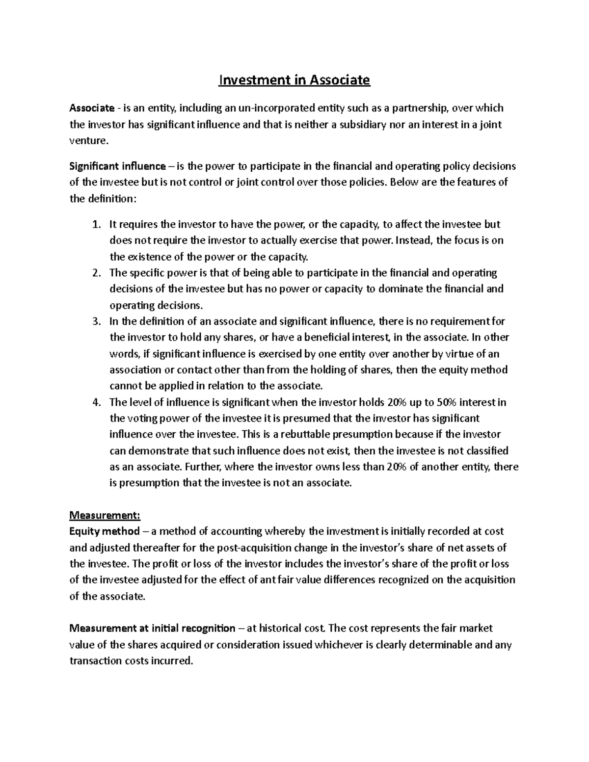 Investment in Associate - Investment in Associate Associate - is an ...