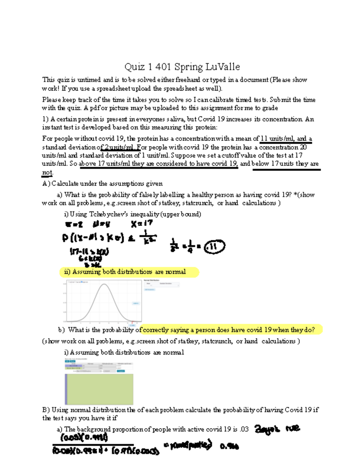 Basic stats for research - Quiz 1 401 Spring LuValle This quiz is ...