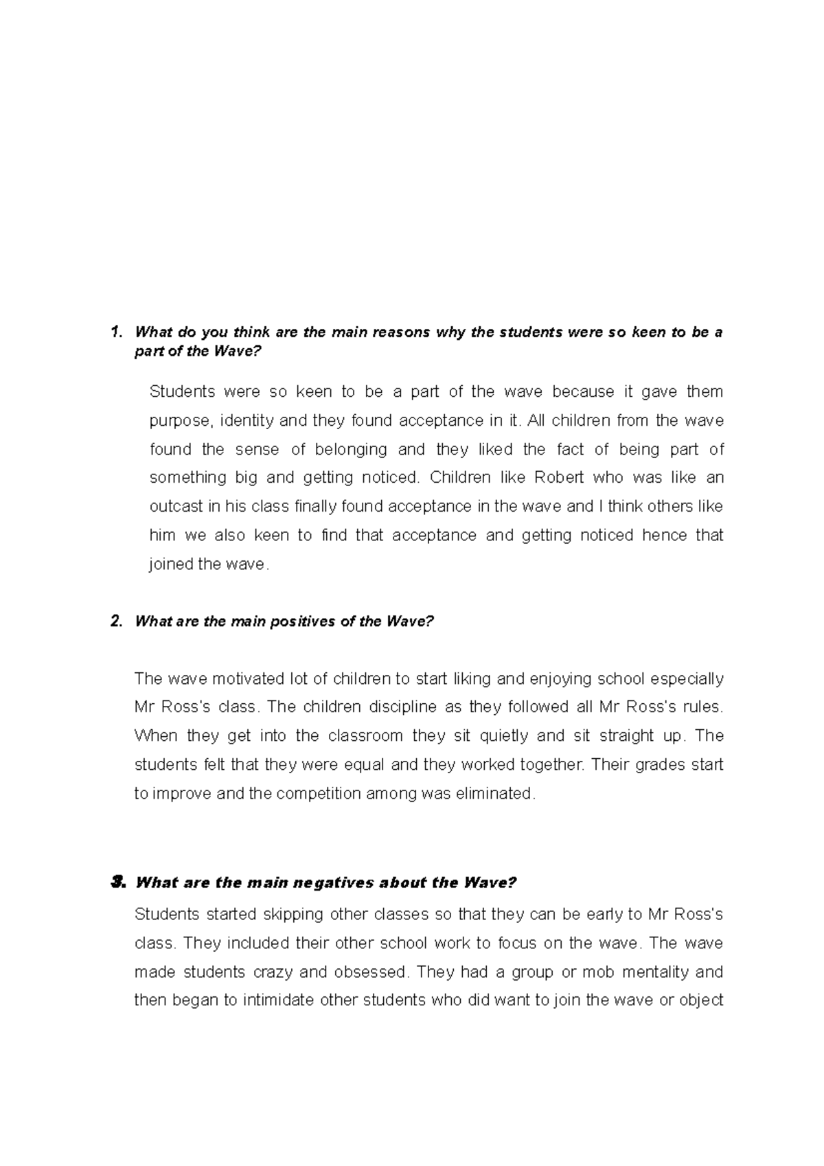 JLZ300 The wave - the wave film assessment - What do you think are the ...