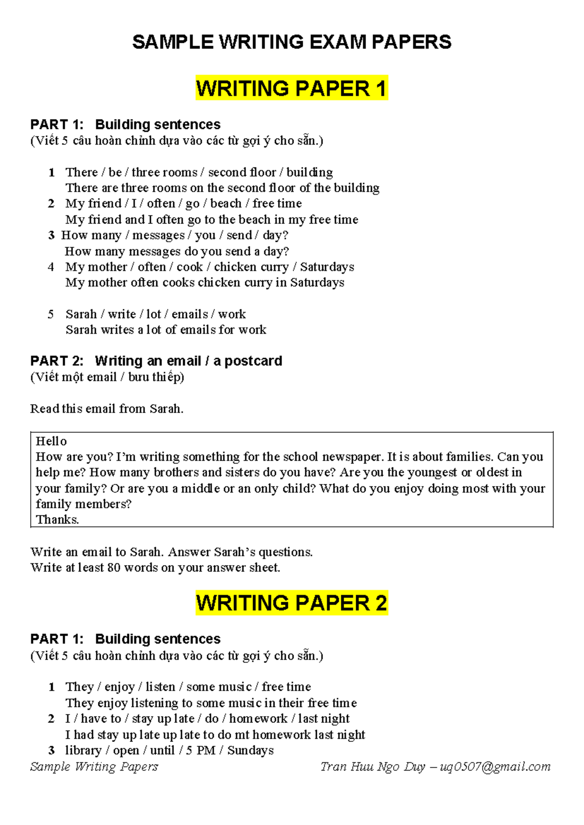 Sample Writing EXAM Papers 2 - SAMPLE WRITING EXAM PAPERS WRITING PAPER ...