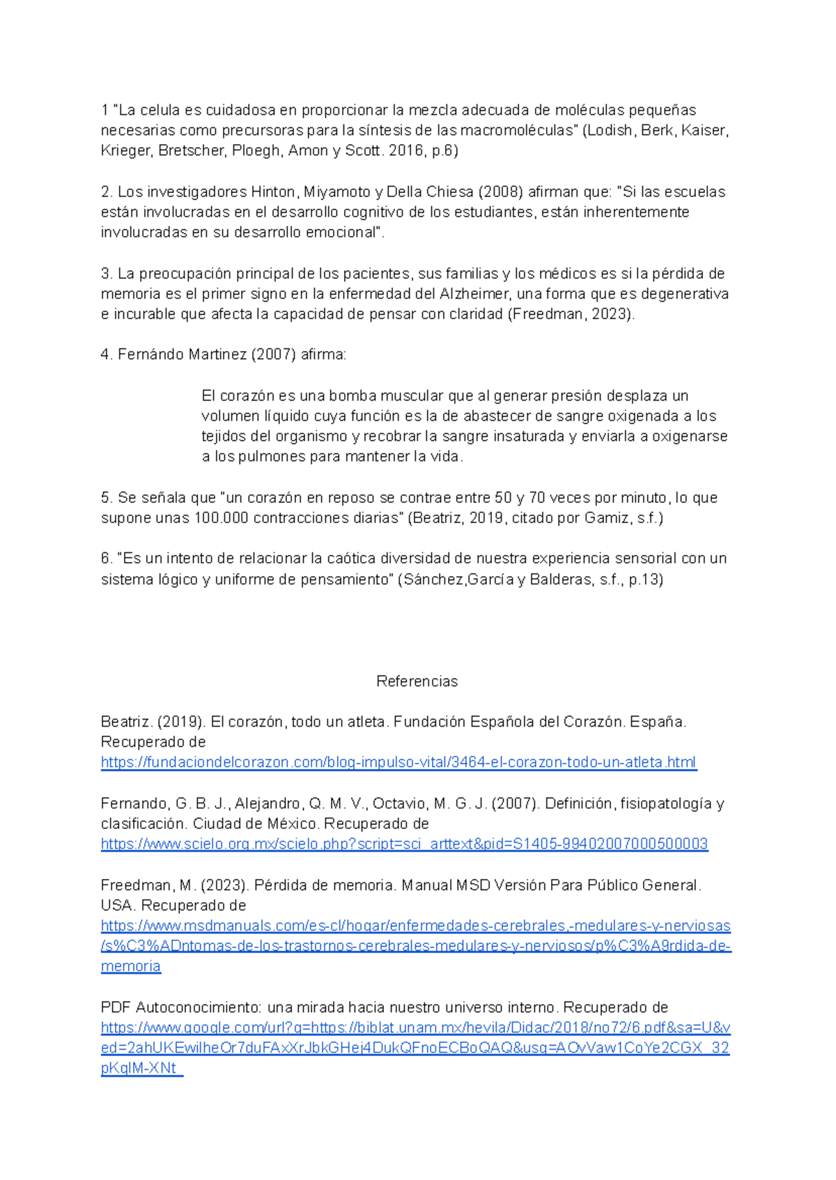 Trabajo de cita apa - 1 “La celula es cuidadosa en proporcionar la ...