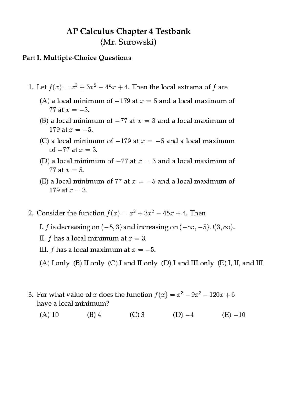Chapter 4 testbank - Prepared practice notes - AP Calculus Chapter 4 ...