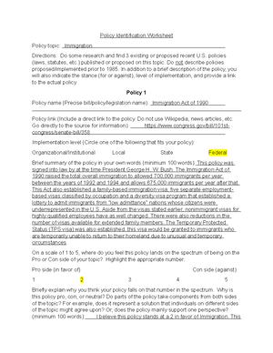 Policy Identification Worksheet - Immigration - Policy Identification ...
