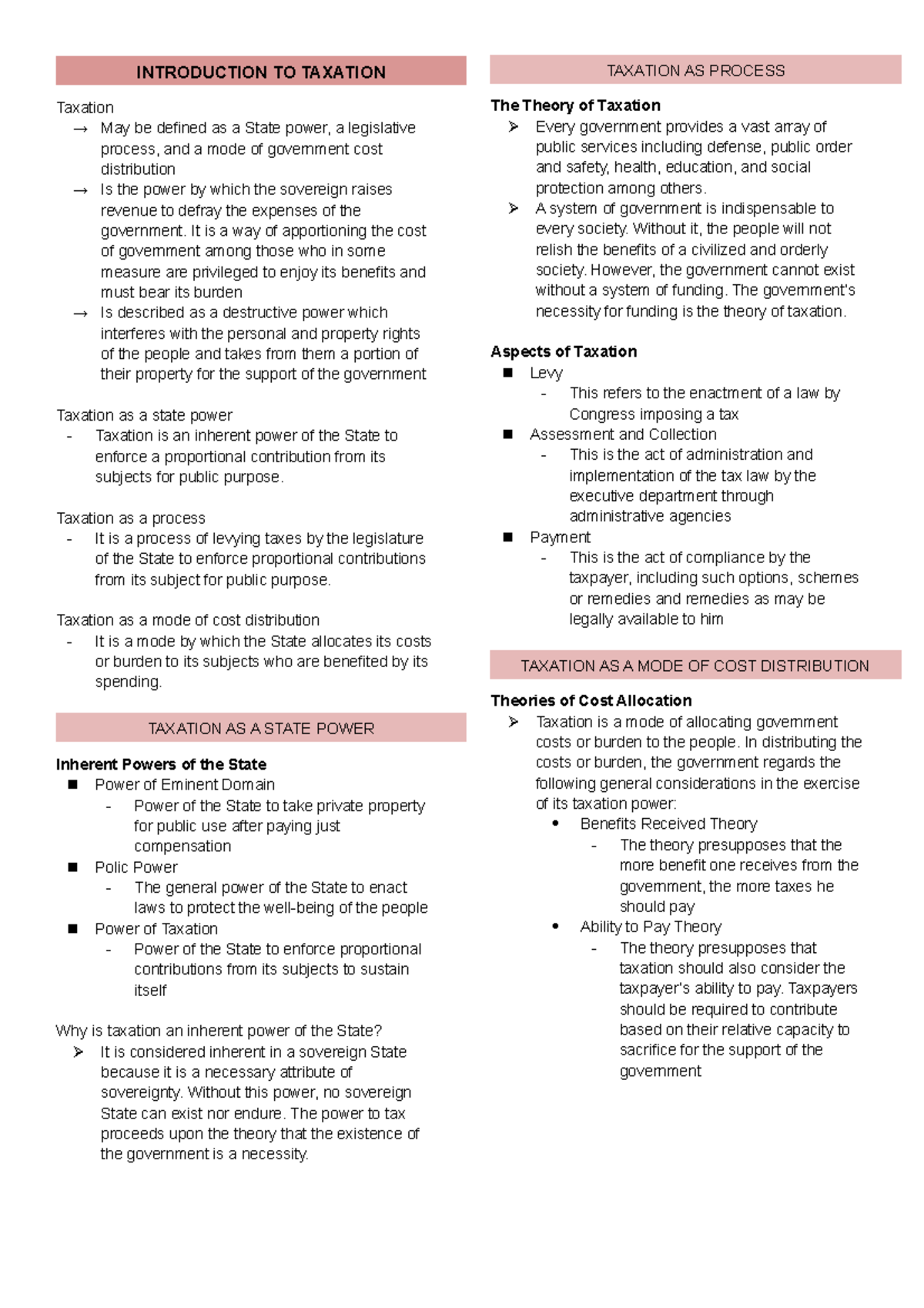 Introduction to Taxation - Taxation → May be defined as a State power ...