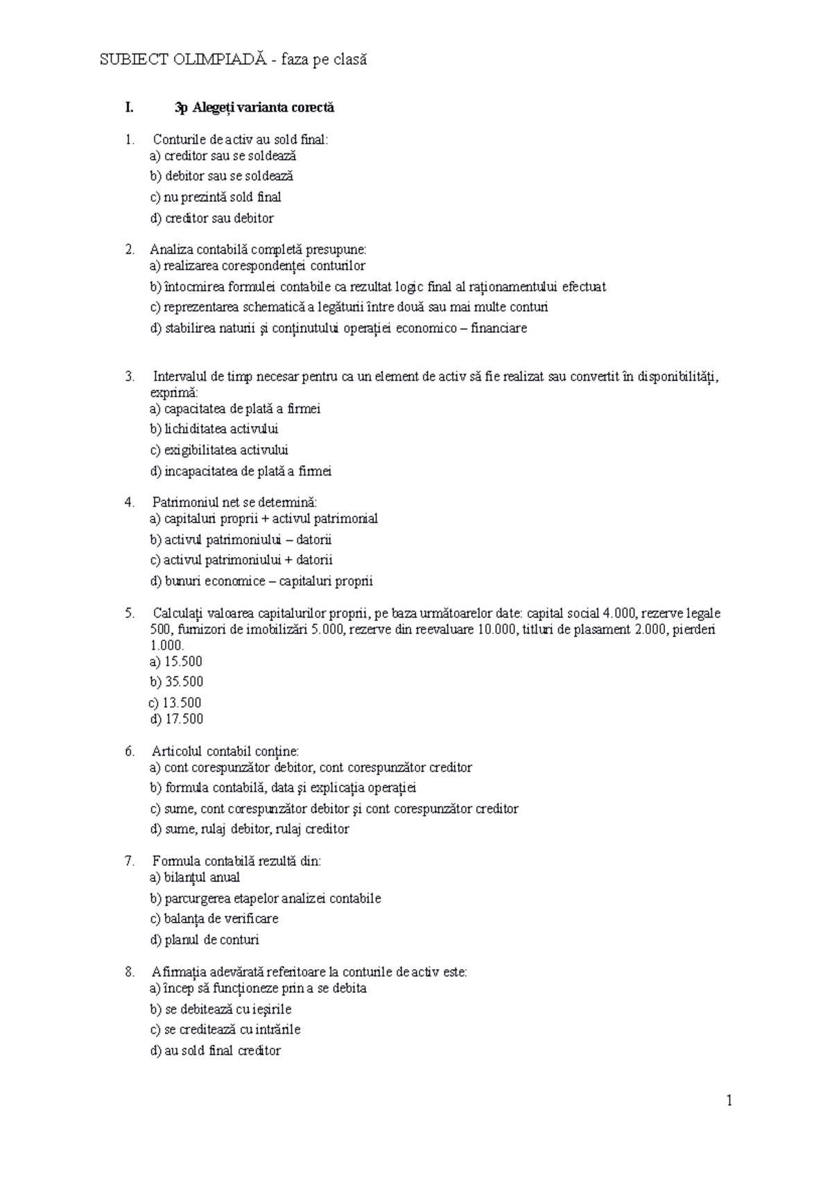 Olimpiada pe clasa - contabilitate - SUBIECT OLIMPIADĂ - faza pe clasă ...