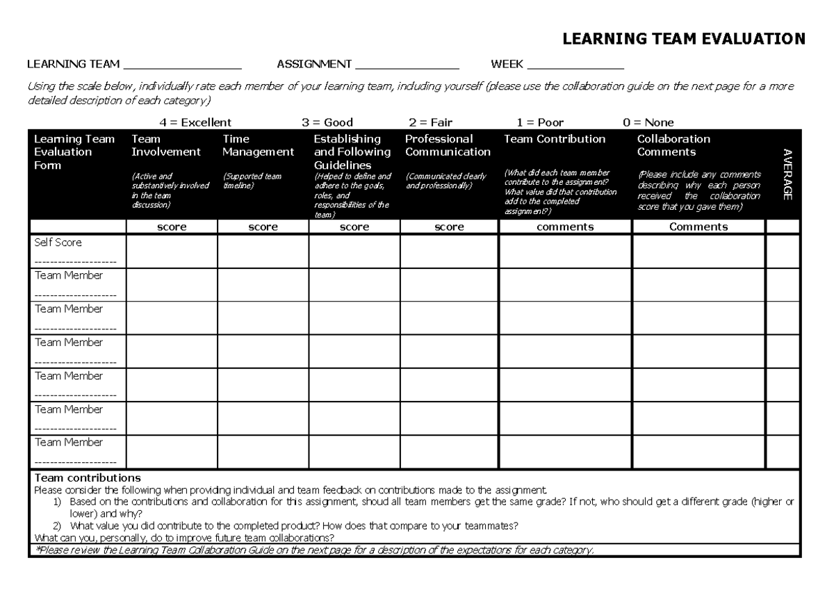 Bcomm #2 Learning Team Evaluation - Form - SS2 - Week 1 - LEARNING TEAM ...