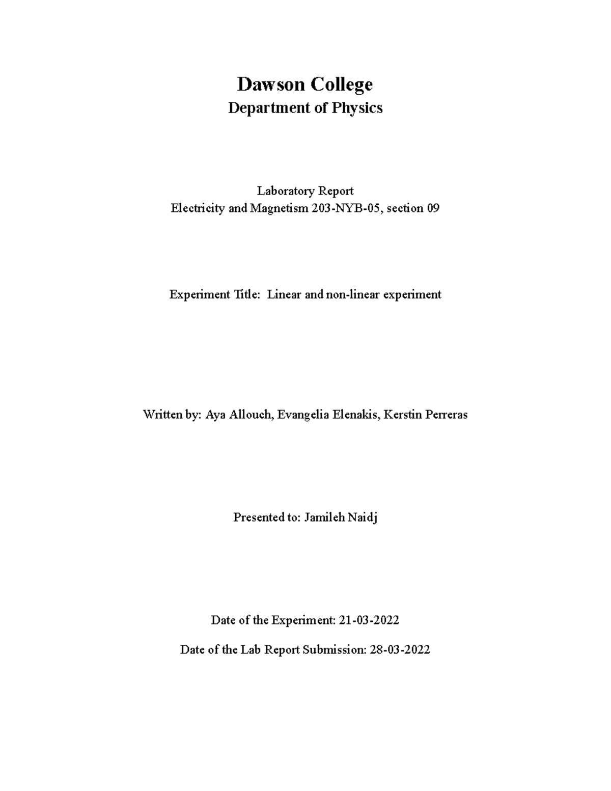 Linear and non-linear experiment - Google Docs copy - Dawson College ...