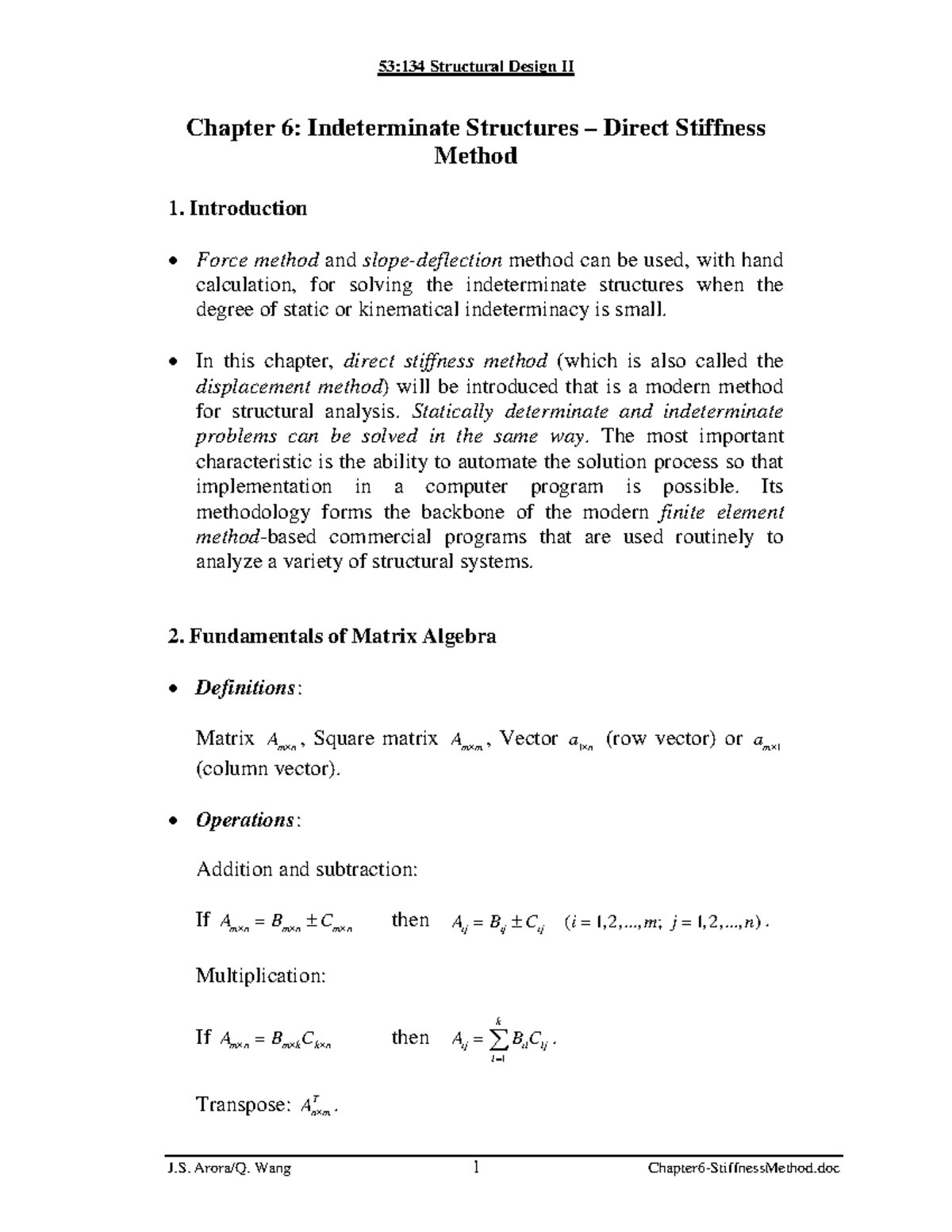 Chapter 6-Stiffness Method - Chapter 6: Indeterminate Structures – Direct Stiffness Method 1 ...
