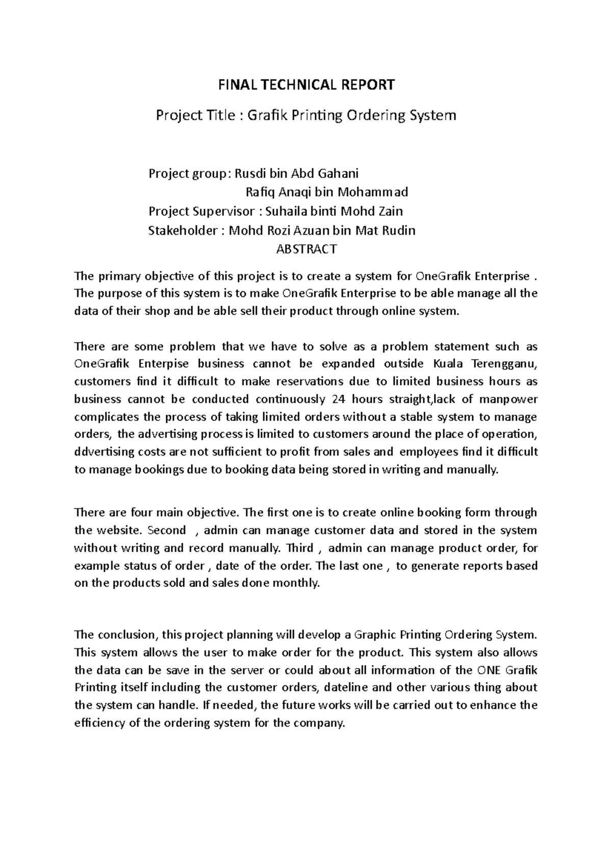 Technical Report Onegrafik - FINAL TECHNICAL REPORT Project Title ...