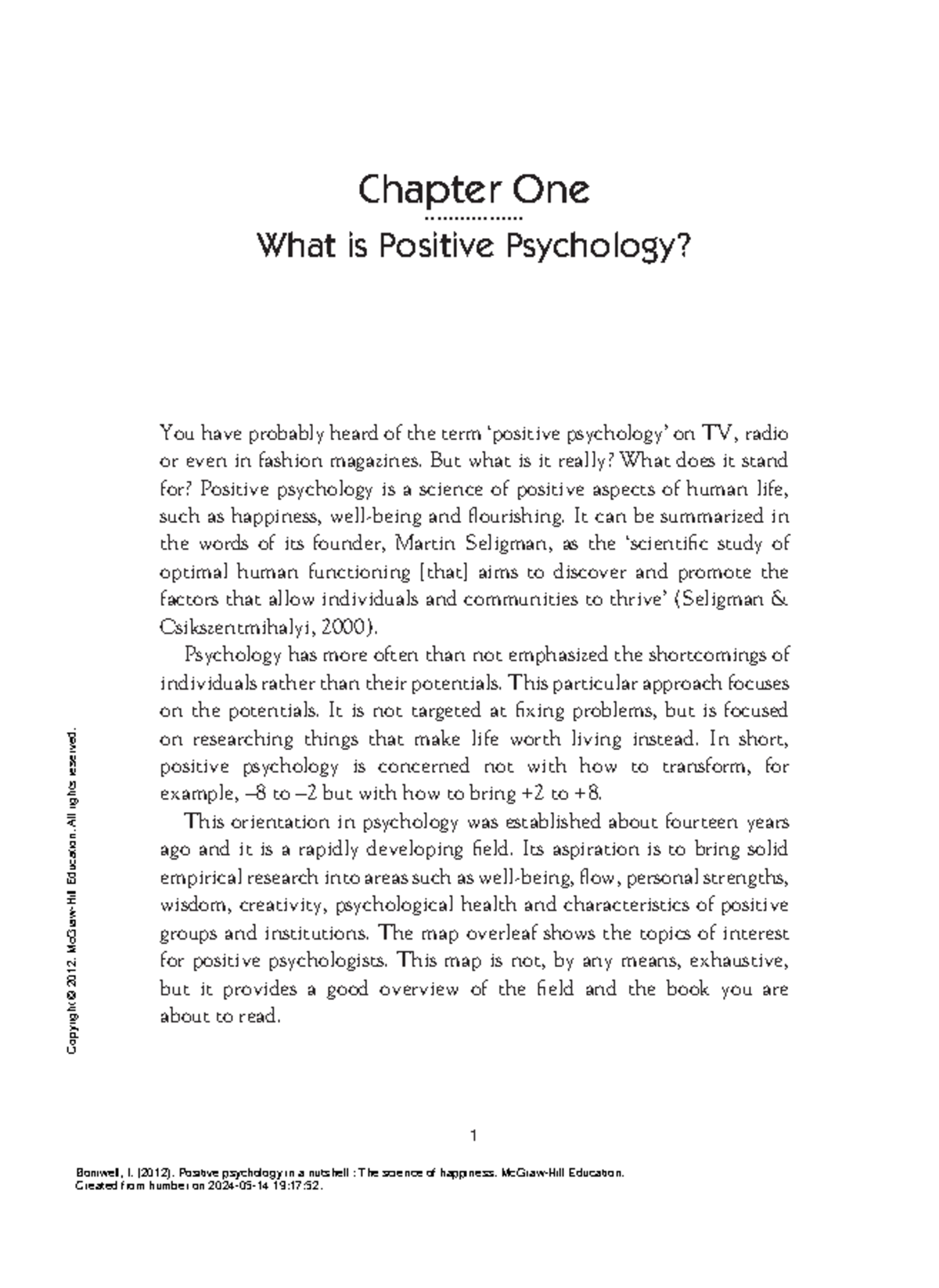 Positive Psychology in a Nutshell the Science of H - 1 Chapter One What ...