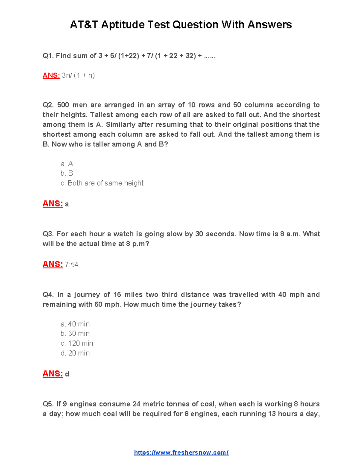 ATT Aptitude Test Question With Answers - Q1. Find sum of 3 + 5/ (1+22 ...