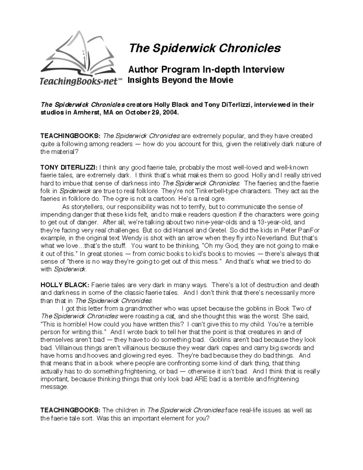 Spiderwick chronicles - TEACHINGBOOKS: The Spiderwick Chronicles are ...