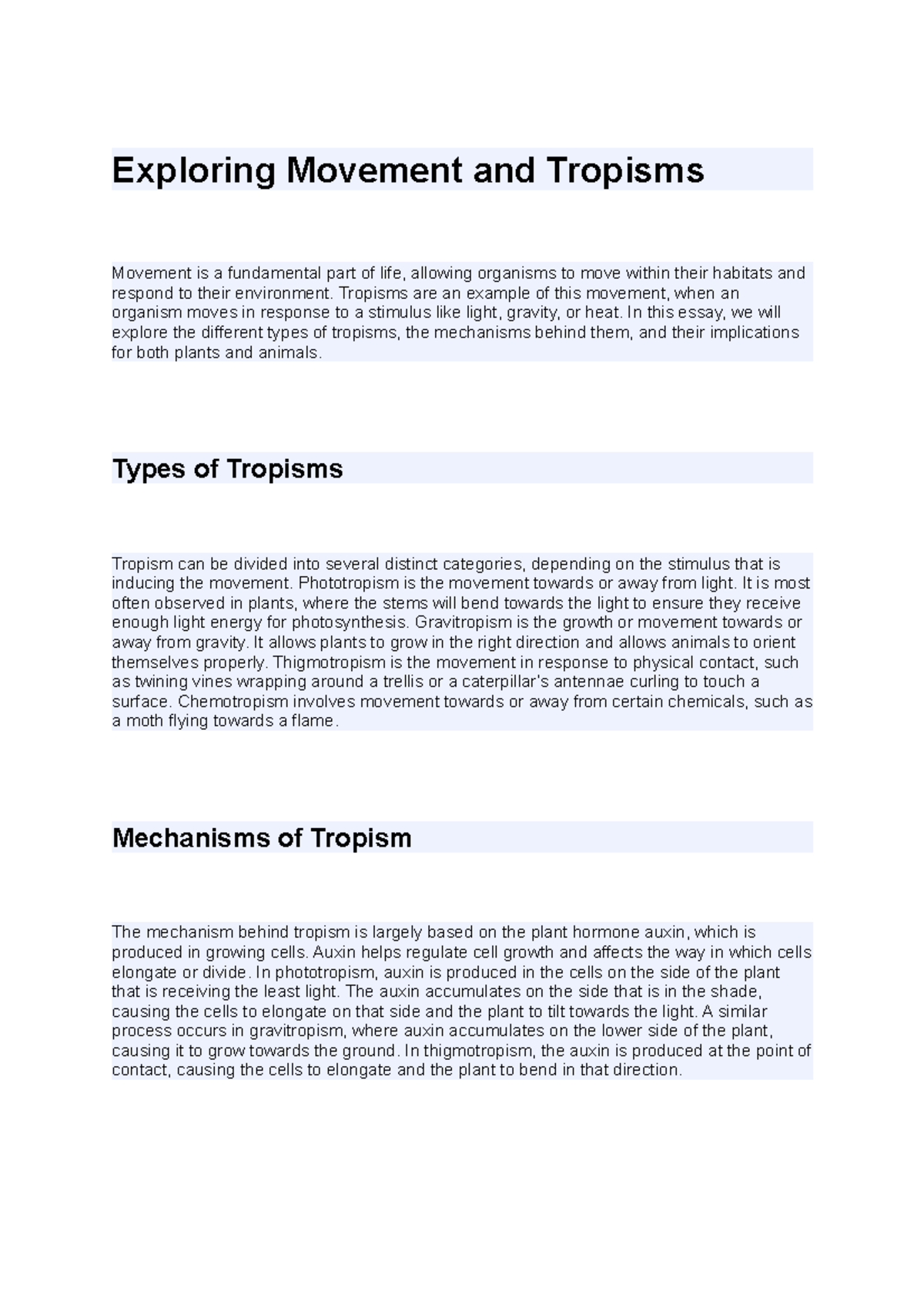Exploring Movement and Tropisms - Exploring Movement and Tropisms ...