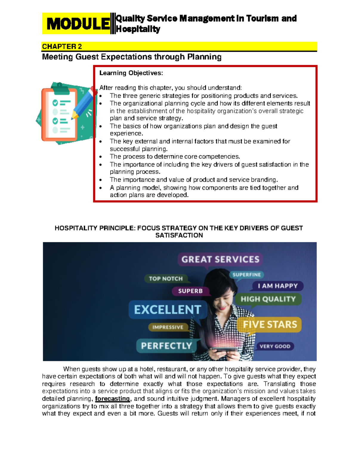 Chapter 2 Meeting Guest Expectations through Planning - MODULE ...