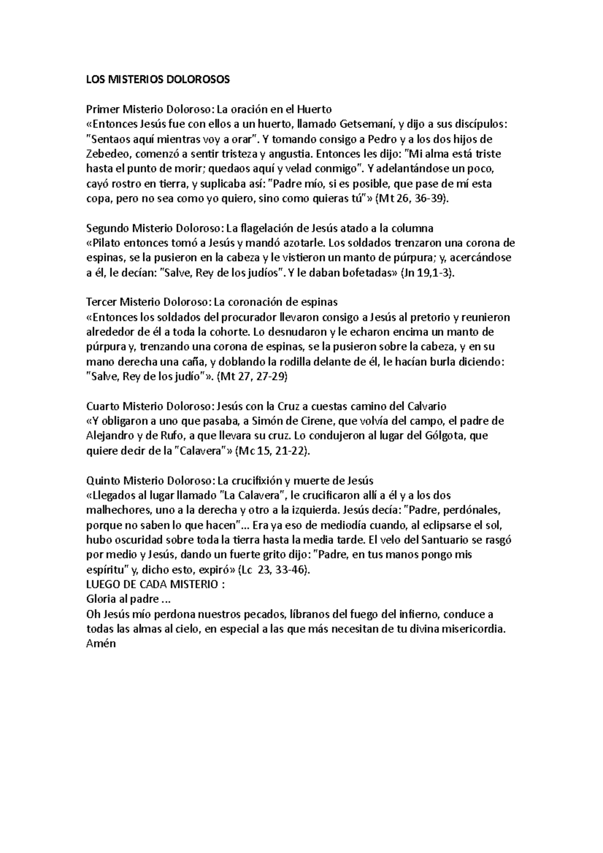 LOS Misterios Dolorosos - LOS MISTERIOS DOLOROSOS Primer Misterio ...
