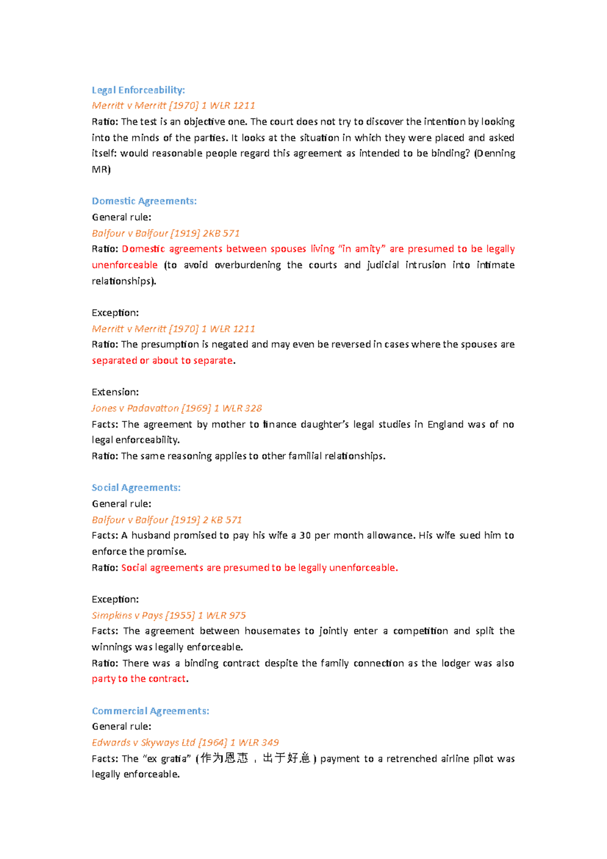 Intention to Create Legal Relations - Legal Enforceability: Merritt v ...