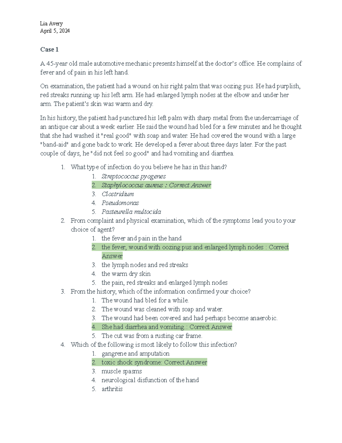 Case%201 - Case study - Lia Avery April 5, 2024 Case 1 A 45-year old ...
