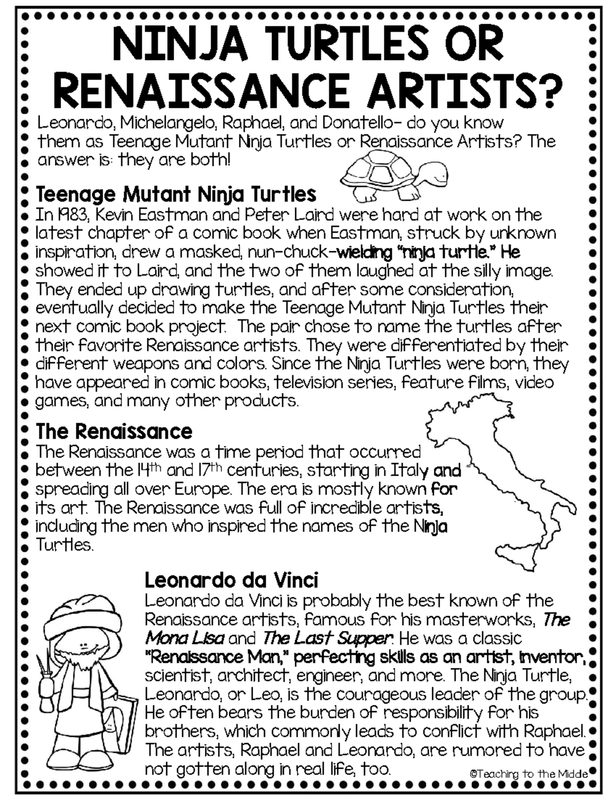 Ninja Turtles or Renaissance Artists Reading - ©Teaching to the Middle ...