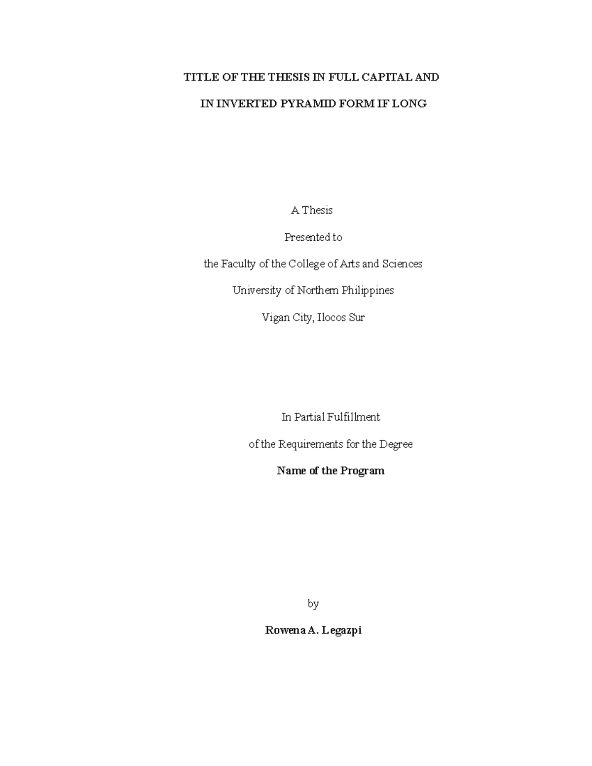 Thesis template for this sem - i TITLE OF THE THESIS IN FULL CAPITAL ...