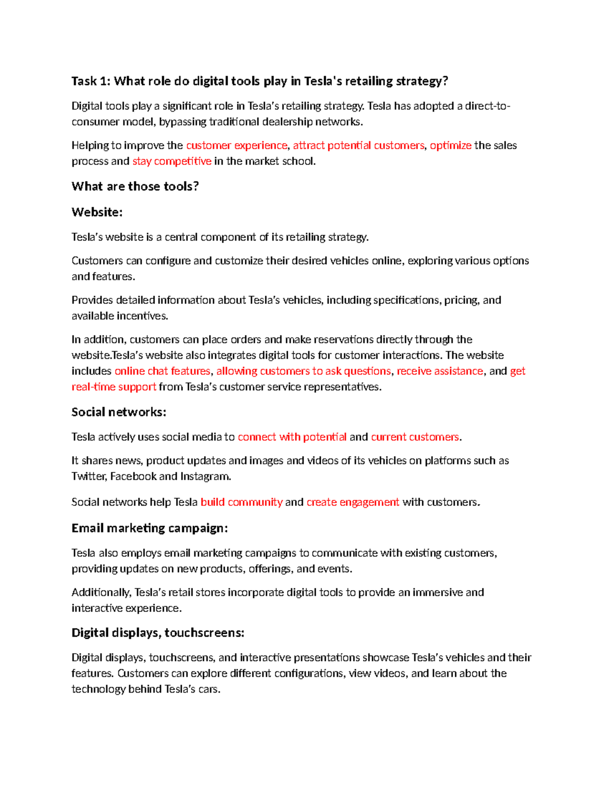 Tesla - abc - Task 1: What role do digital tools play in Tesla's ...