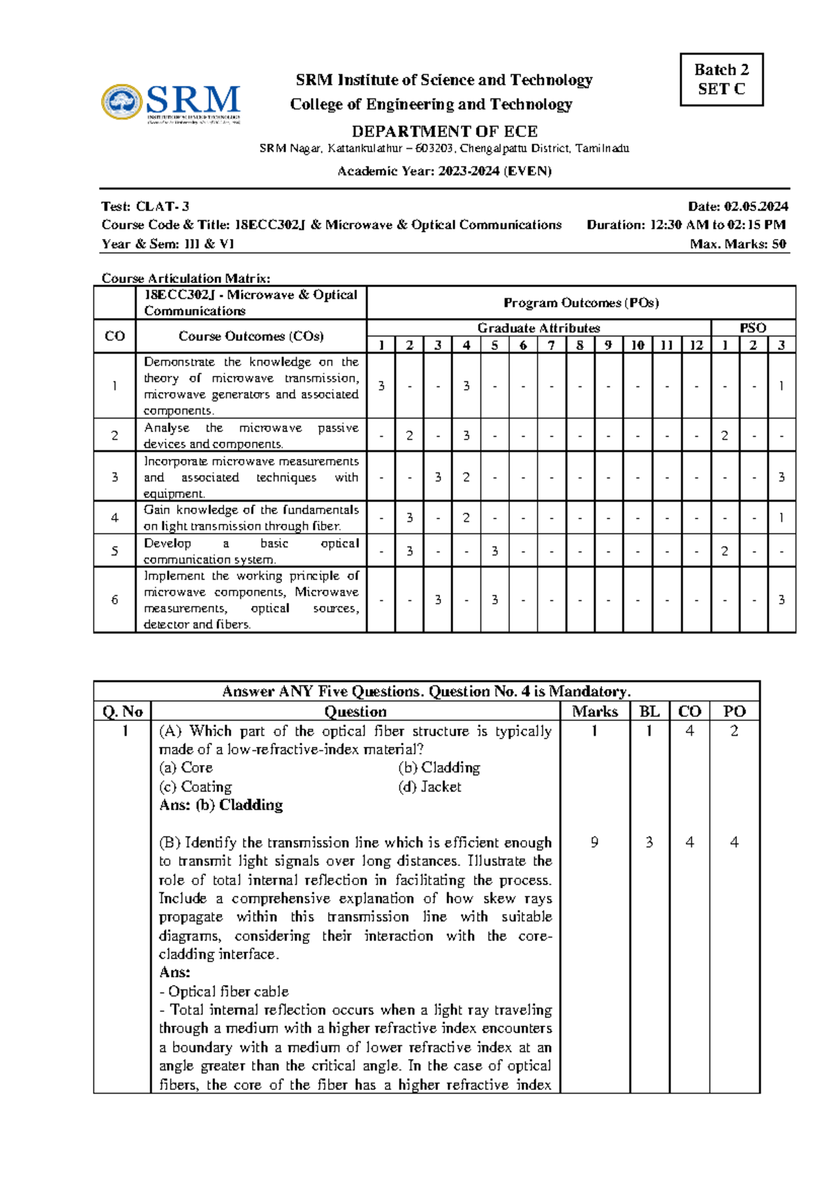 CT3 2023-2024 set C batch 2 - SRM Institute of Science and Technology College of Engineering and ...