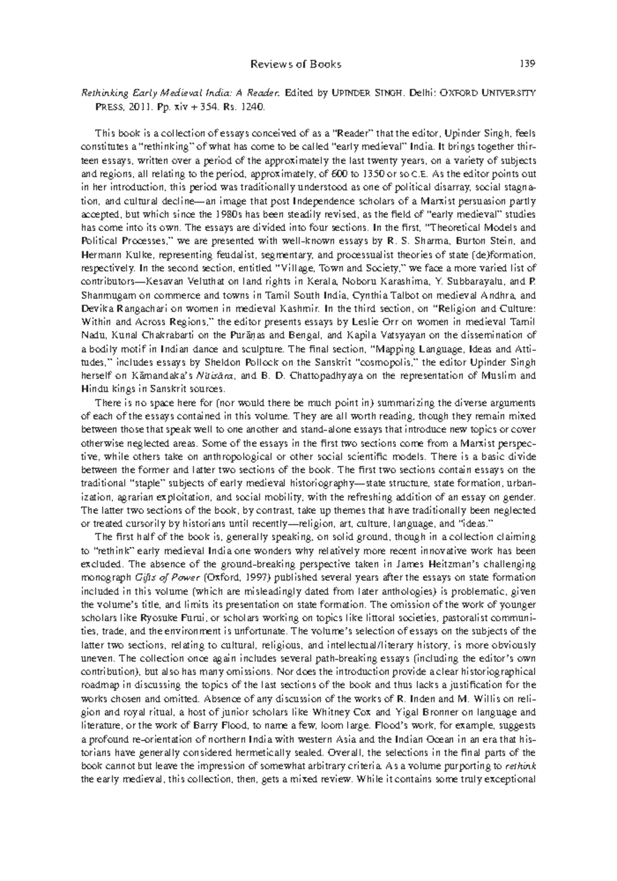 Upinder Singh ed Rethinking Early Mediev - Reviews of Books 139 ...