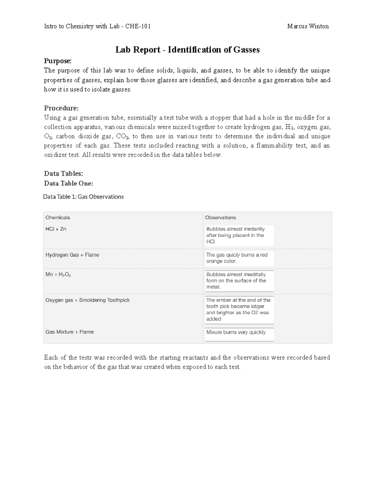 Chem Lab Report 4 - Provides the basic overview of the the 4 lab in ...