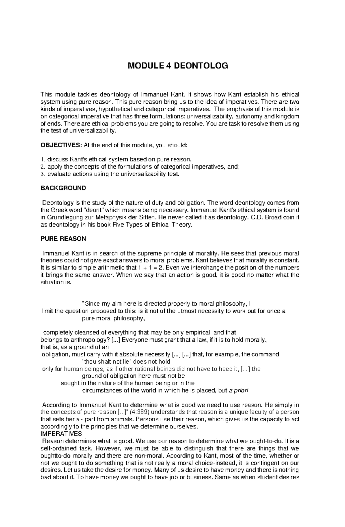 Module-4-5 - Module reviews - MODULE 4 DEONTOLOG This module tackles ...