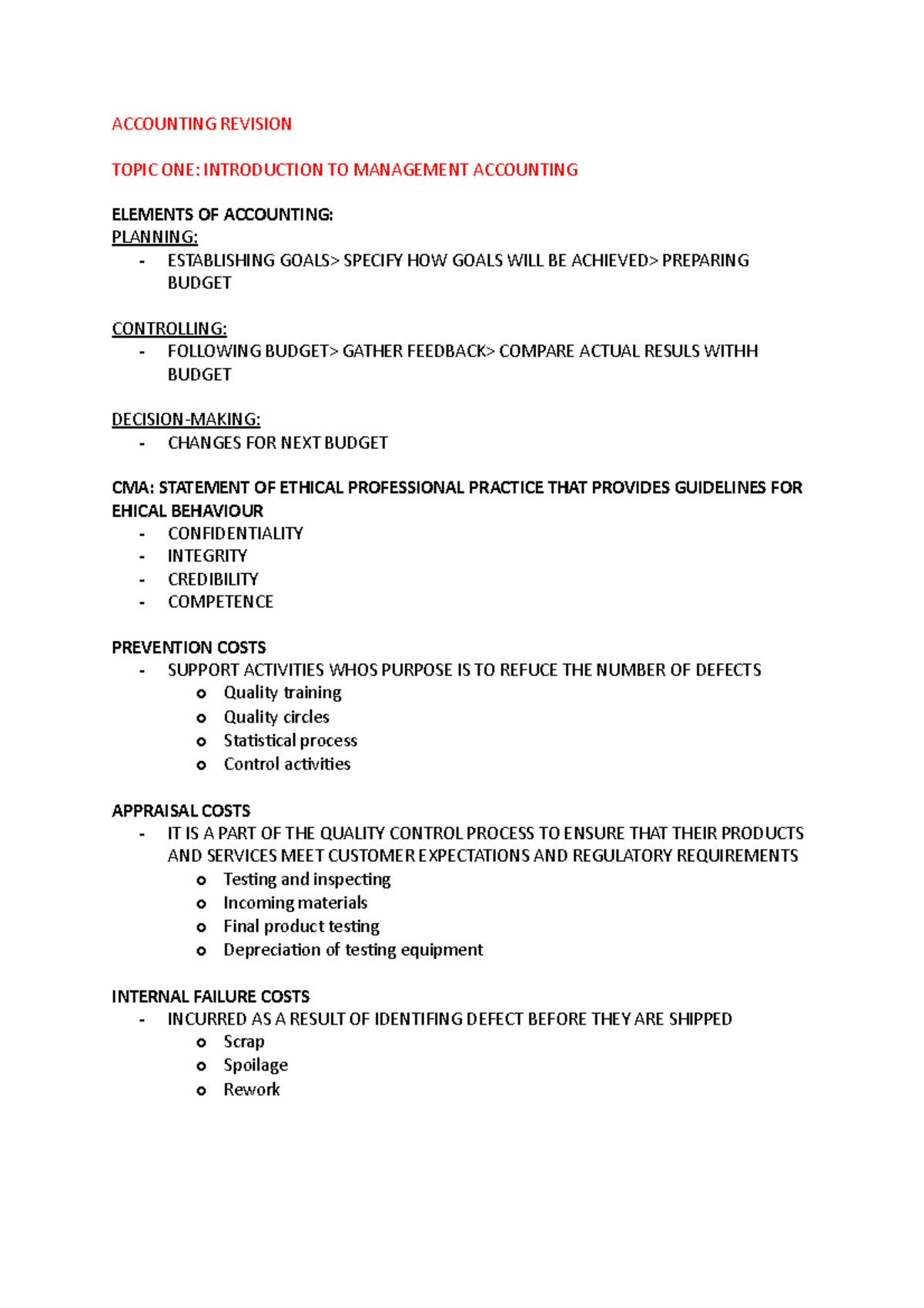 Revision Sheet - ACCOUNTING REVISION TOPIC ONE: INTRODUCTION TO ...