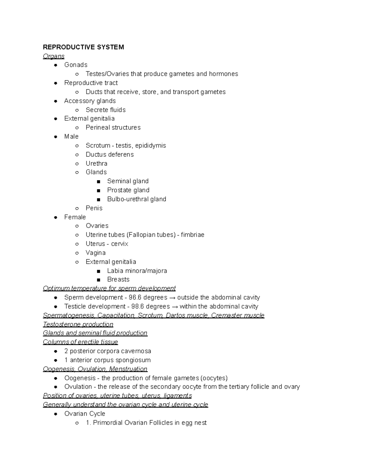 Anatomy Final Exam Study Guide - REPRODUCTIVE SYSTEM Organs Gonads ...