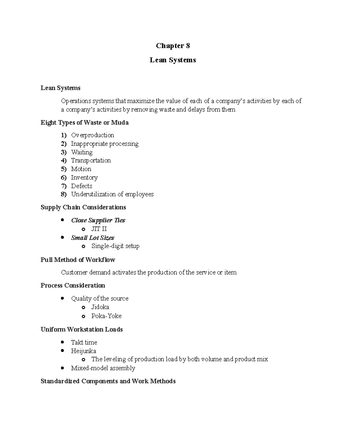 Chapter 8 Lean Systems - Lecture notes 8 - Chapter 8 Lean Systems Lean ...