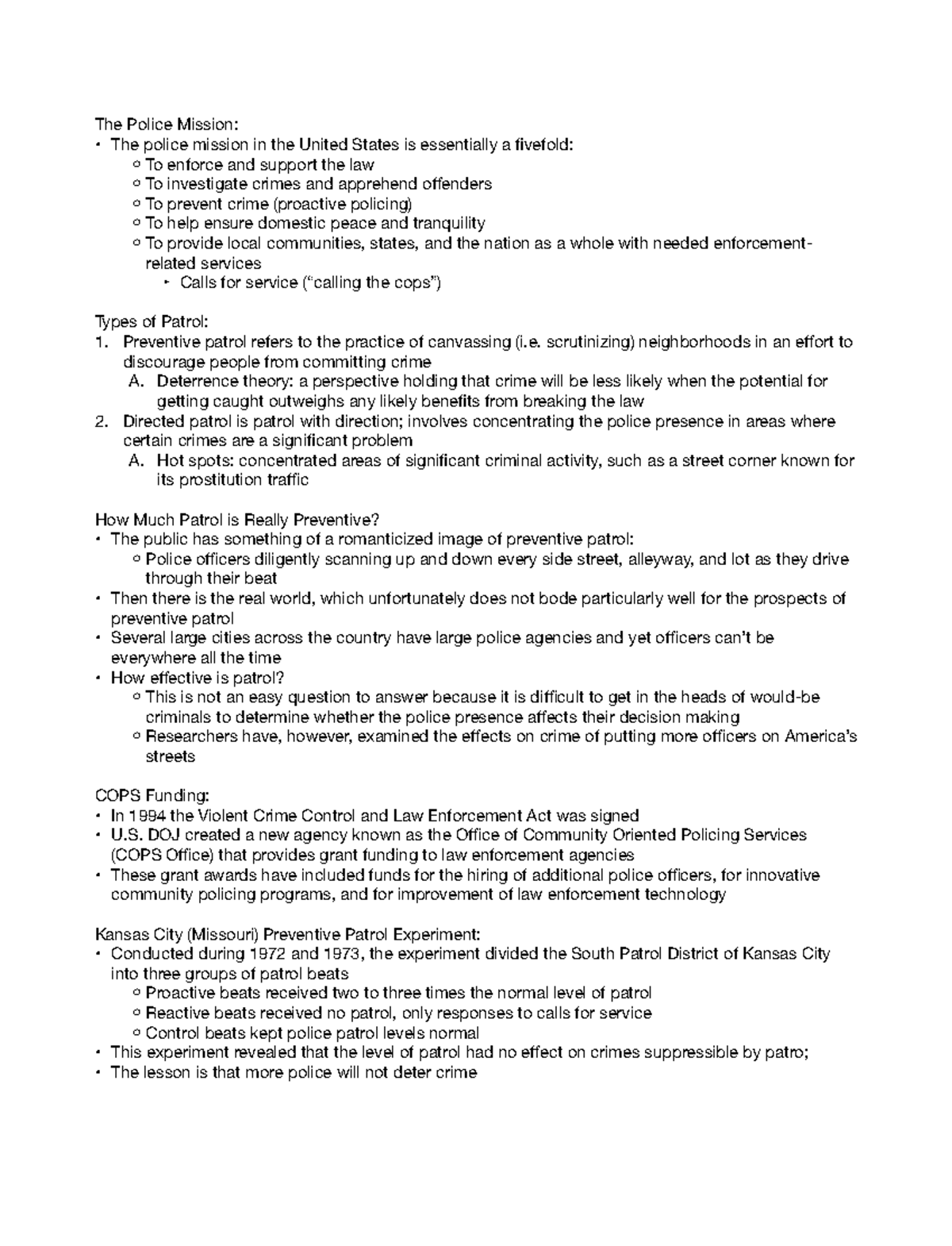 Policing Chapter 7 Core Police Functions - The Police Mission: The ...