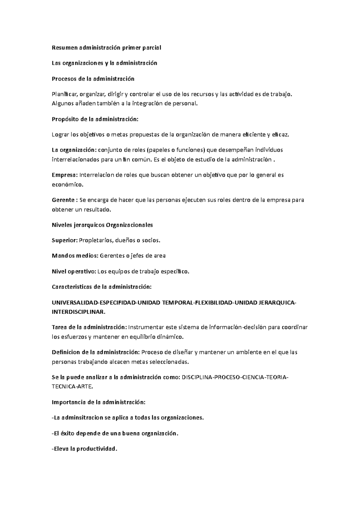 Resumen ADM 1ER Parcial S21 - Resumen administración primer parcial Las organizaciones y la ...