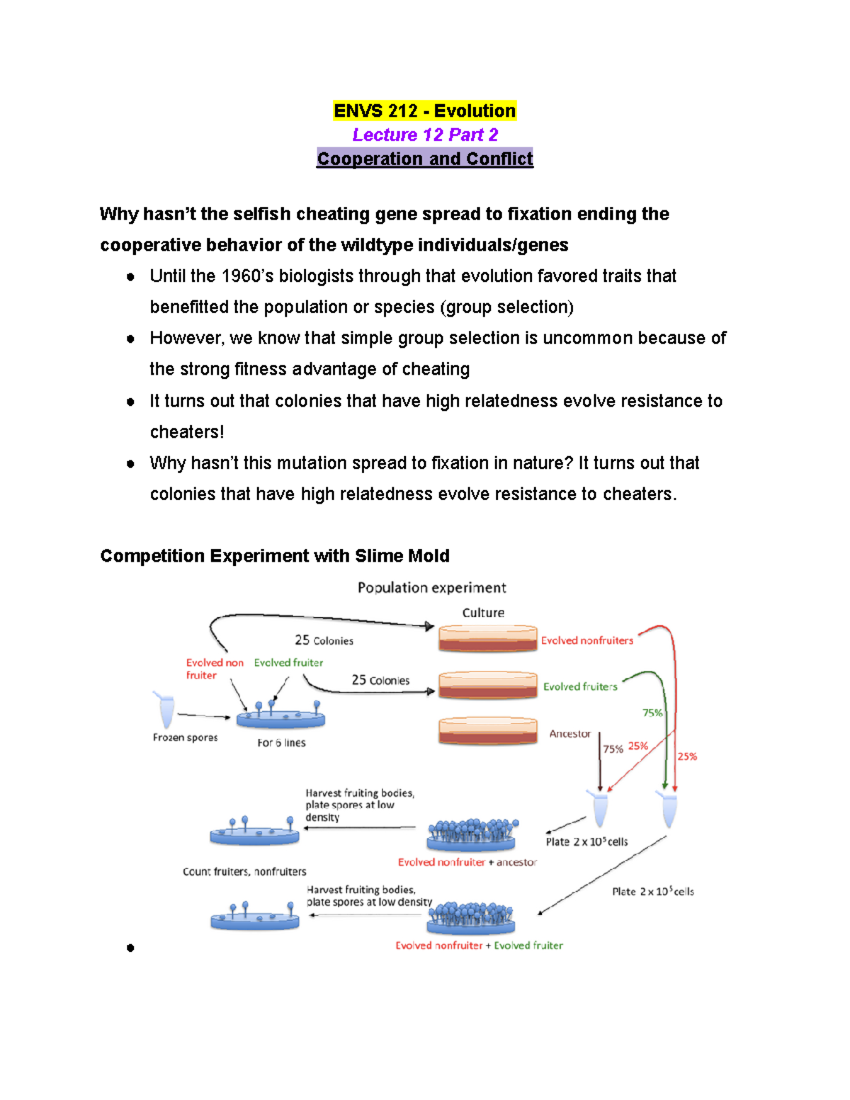 ENVS 212 Lecture 12 Part 2 - Spring 2020 - ENVS 212 - Evolution Lecture 12 Part 2 Cooperation ...