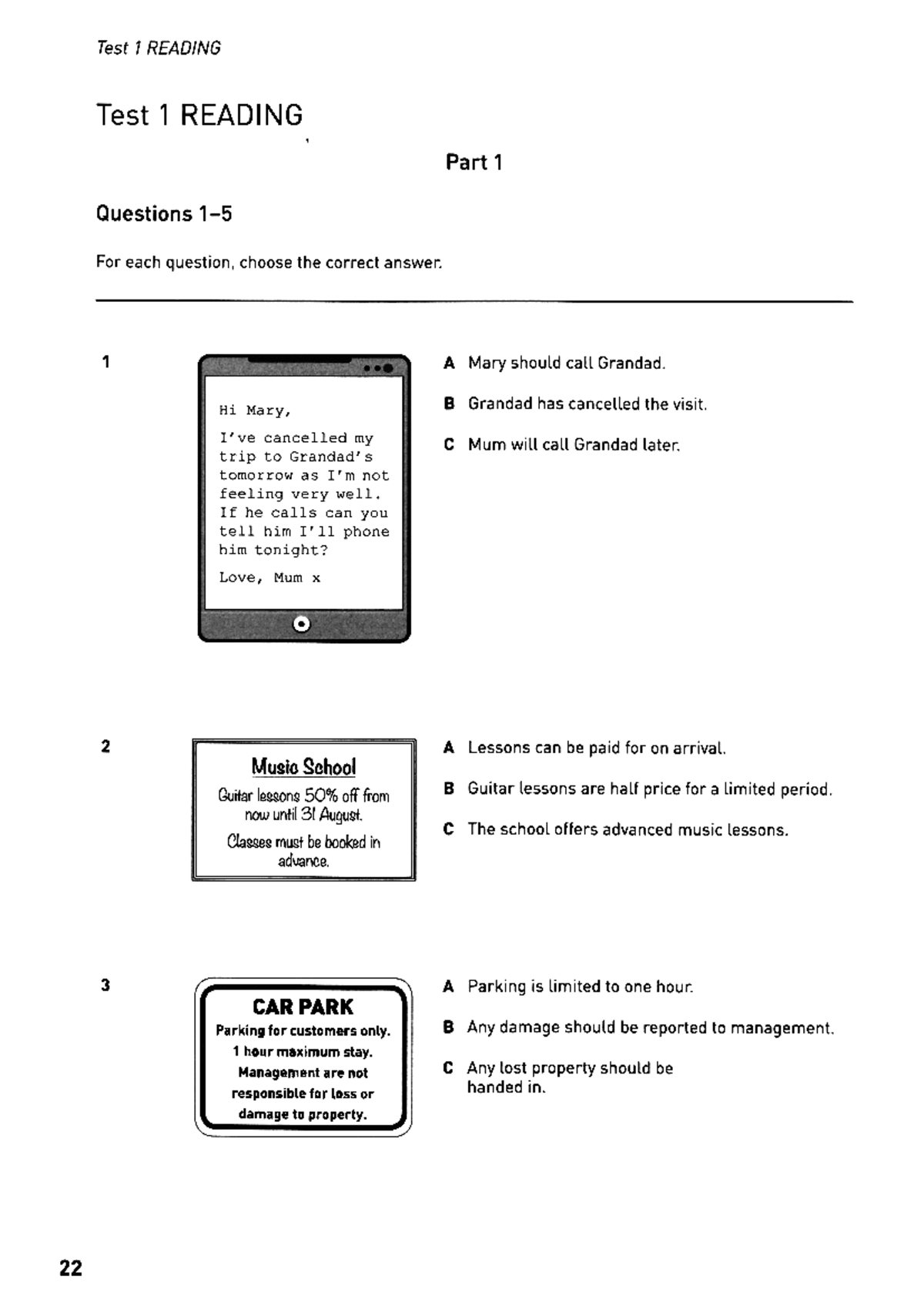 Day 20 - Reading Parts 1-2-5 - Test 1 READING Test 1 READING Questions ...