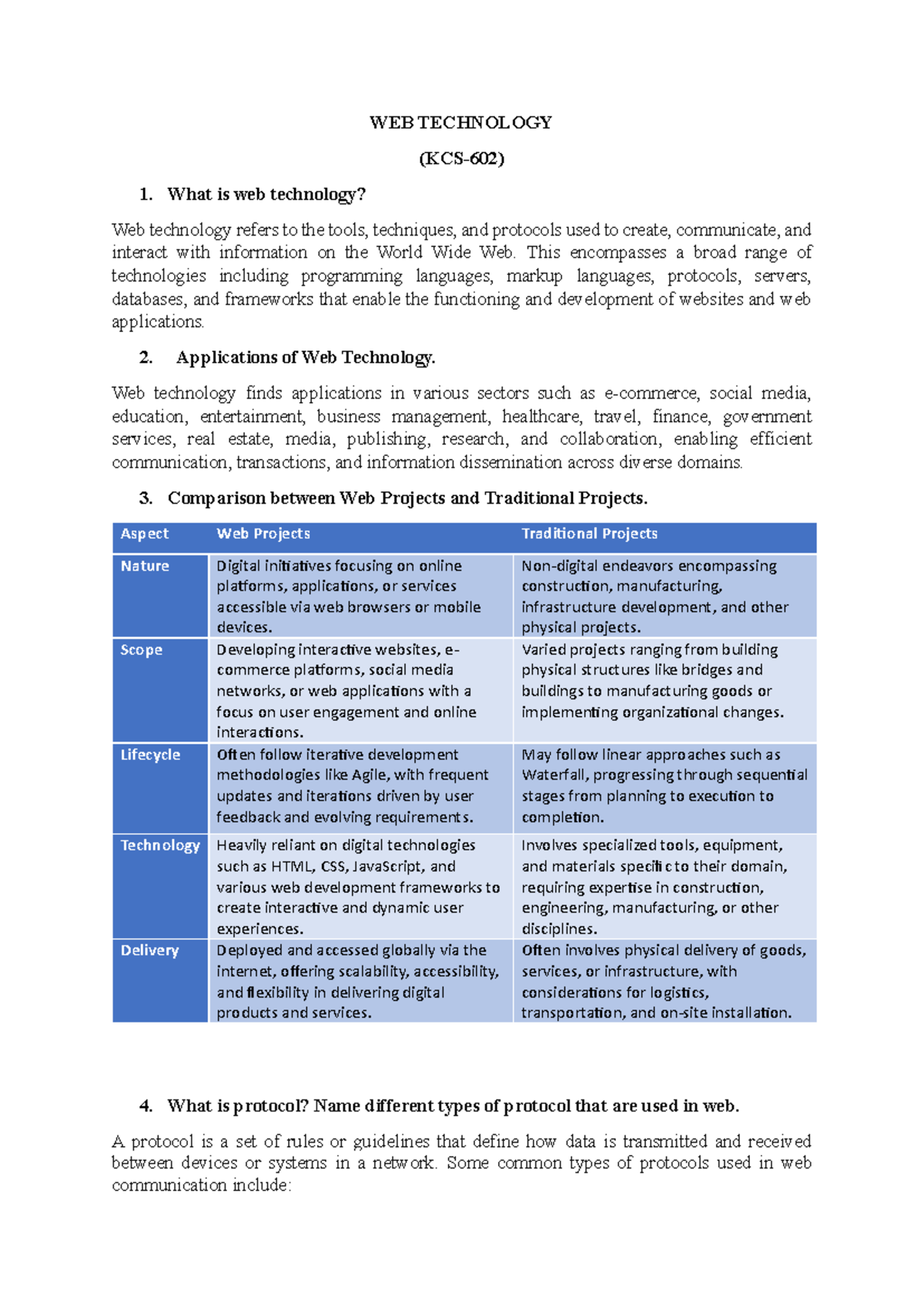 Web Technology Brief - WEB TECHNOLOGY (KCS-602) 1. What is web technology? Web technology refers ...