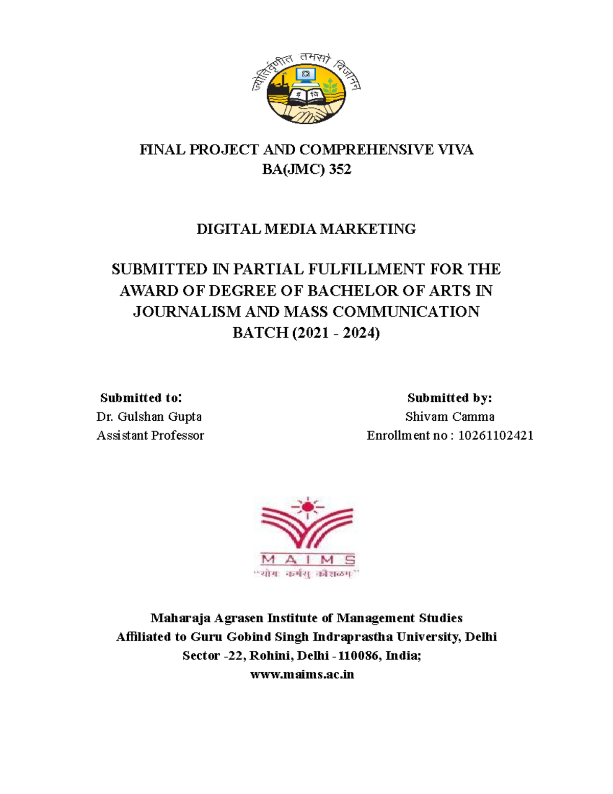 FInal Project 6 Sem - FINAL PROJECT AND COMPREHENSIVE VIVA BA(JMC) 352 ...