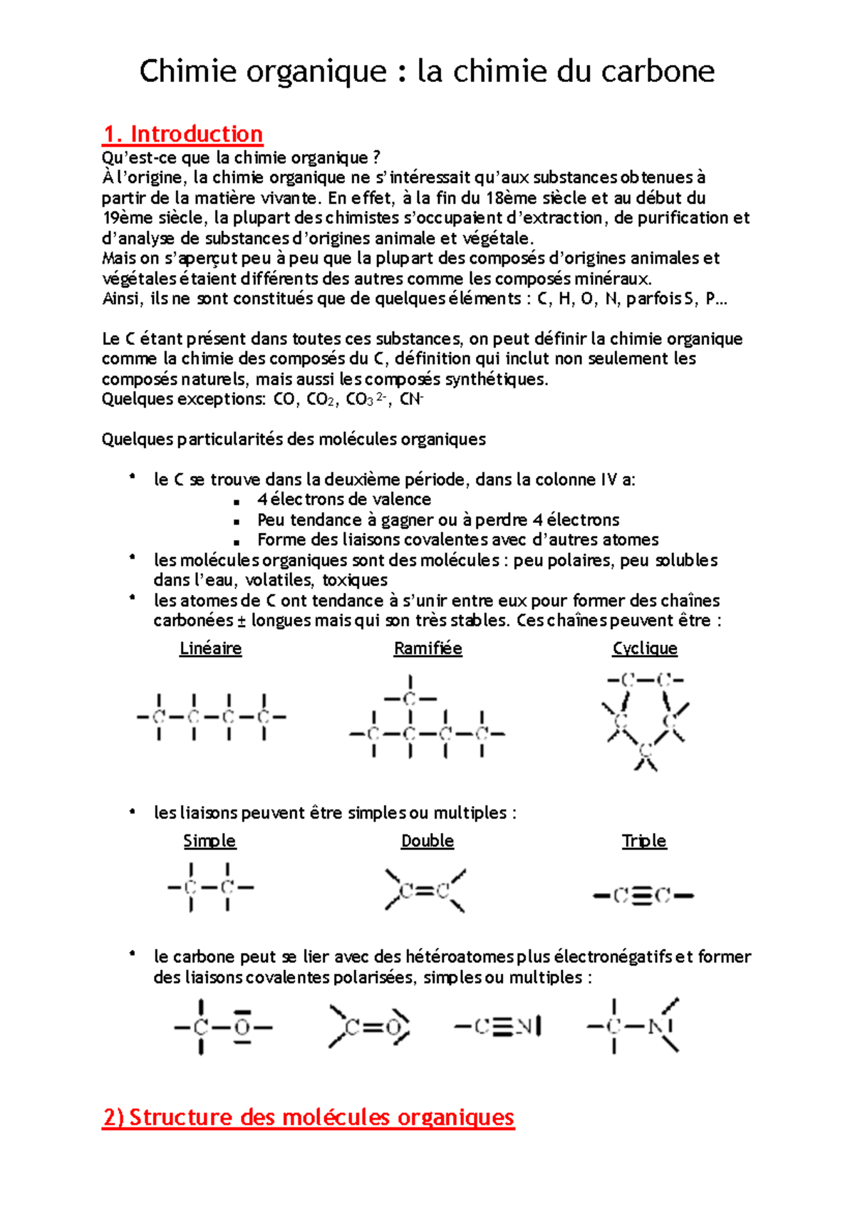Chimie-intro-Organique - Chimie organique : la chimie du carbone 1 ...