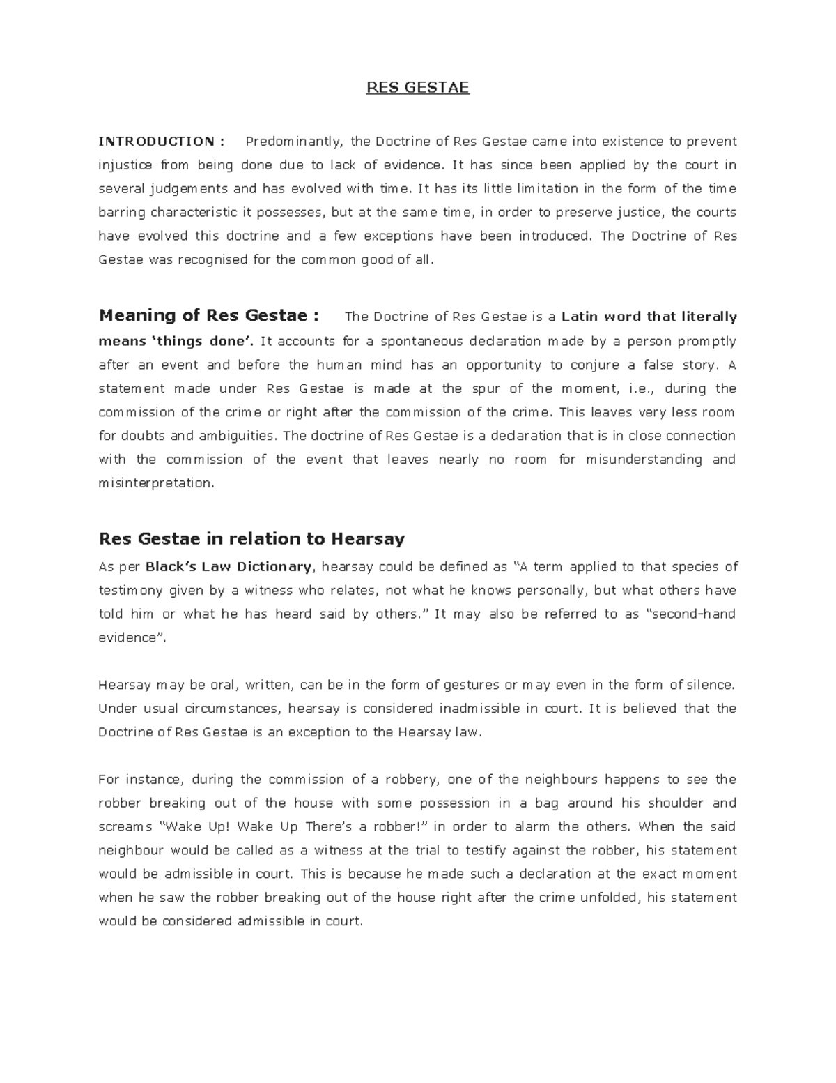 RES Gestae - The Lecture notes contains brief notes which helps the ...